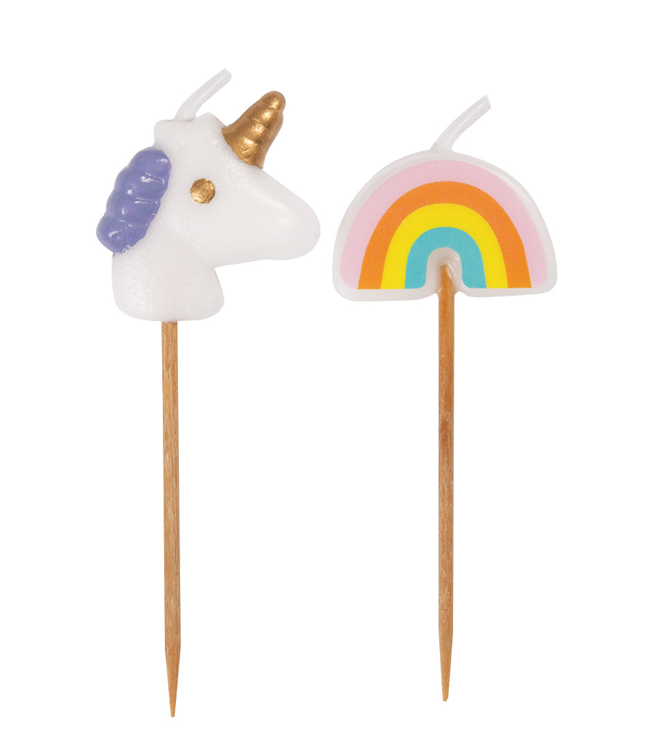 Unicorn & Rainbow Pick Birthday Candles - Assorted 6ct – T.O. Balloons