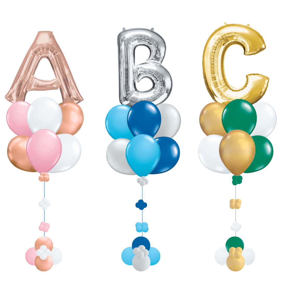 LETTER BALLOON BOUQUET WITH BUBBLE CLUSTER WEIGHT (qty 1) – T.O. Balloons