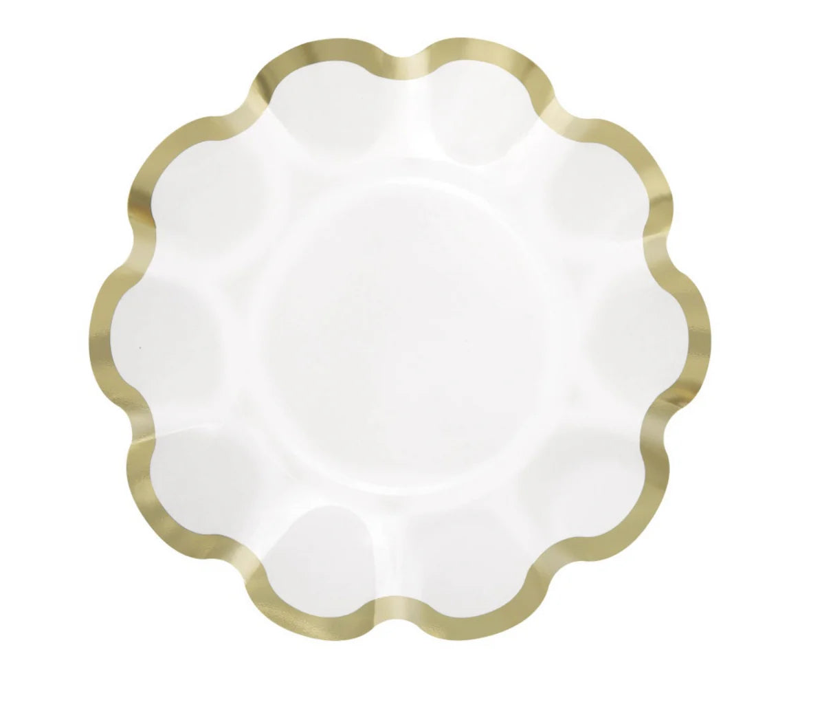 Garden Party White & Gold Ruffle Edge Plates 8ct – T.O. Balloons